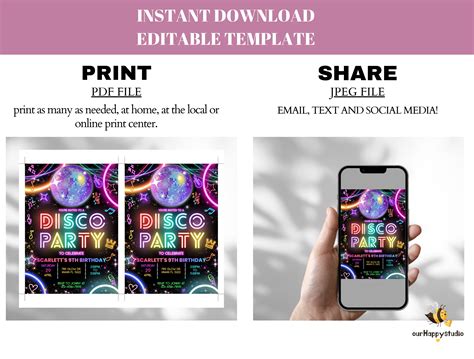 Editable Disco Party Birthday Invitation Disco Gender Neutral Etsy Uk