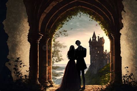 Romantic Getaway In A Castle Back View Generative Ai Stock