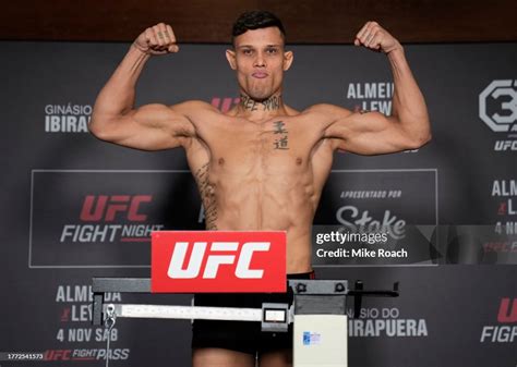 Caio Borralho Of Brazil Poses On The Scale During The Ufc Fight Night