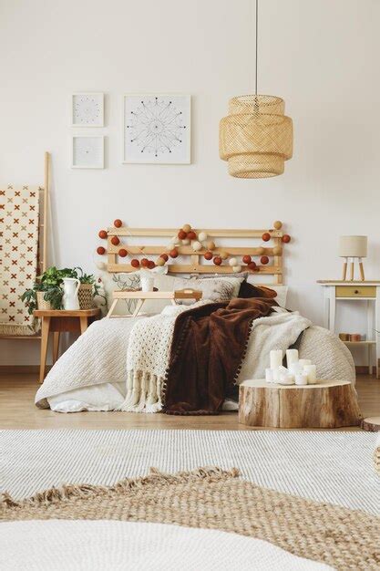 Bed With Warm Blankets Premium Photo