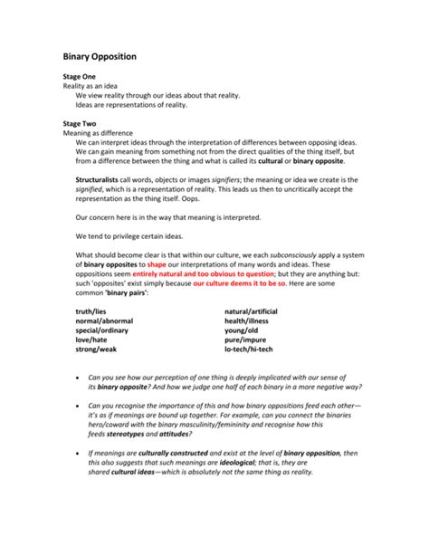 Binary Opposition Structuralism And Meaning