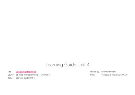 Learning Guide Unit 4 CS1102 UoPeople Studocu