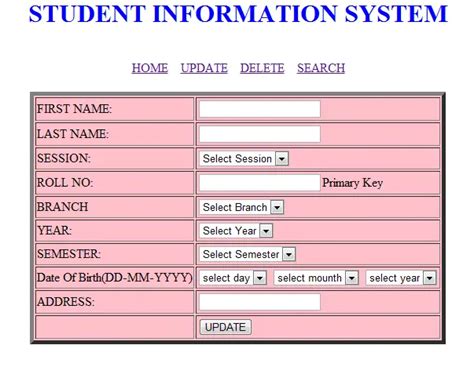 student database management system project in sql