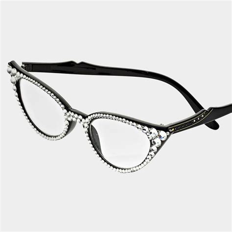 Classic Cat Eye Clear Swarovski Crystal Reading Glasses Etsy