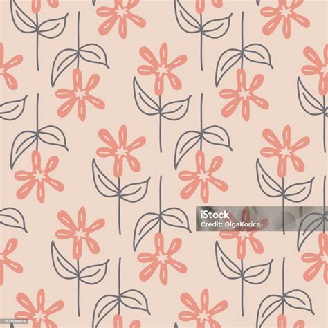 핑크 플라워 그레이 파스텔 컬러 이음새가 없는 무늬 데이지 카모마일 야생화 유기농 배경 벡터 일러스트 레이 션 0명에 대한 스톡 벡터 아트 및 기타 이미지 Istock