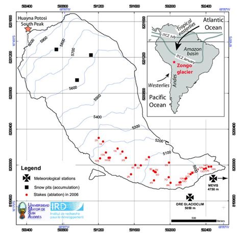 Map Of The Zongo Glacier Locations Of The Weather Stations Are Shown Download Scientific