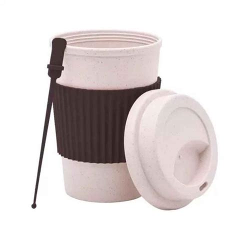 Copo Para Café Tampa E Mexedor 450ml De Bambu E Plástico Lyor