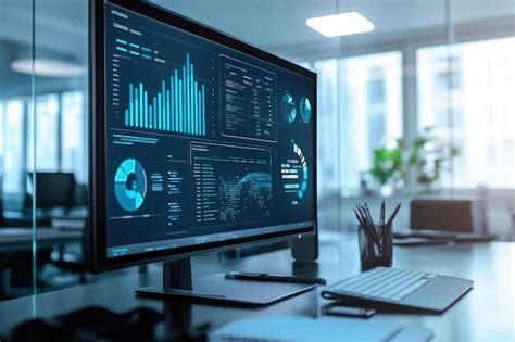 A Computer Monitor Displaying Data And Charts In A Modern Office