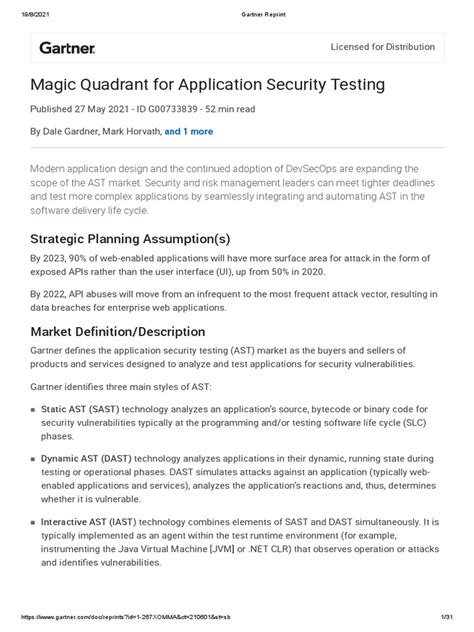 Gartner Devsecops Magic Quadrant For Application Security Testing 2021
