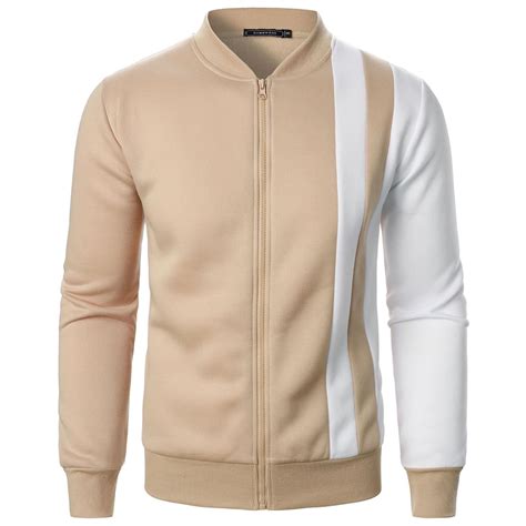 Sweatshirt Hoodless Men Stand Collar Hoodless Color Blocking Jacket