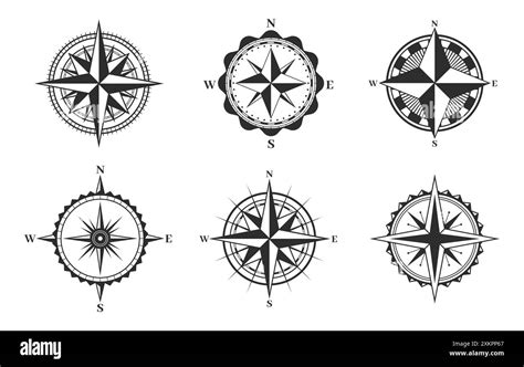 Compass Icons Set Navigation Compass Wind Rose Retro Signs