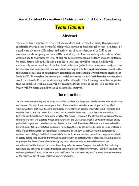 Fuel Level Monitoring And Automatic Fuel Theft Detection System 1 Pdf Traffic Collision Sensor
