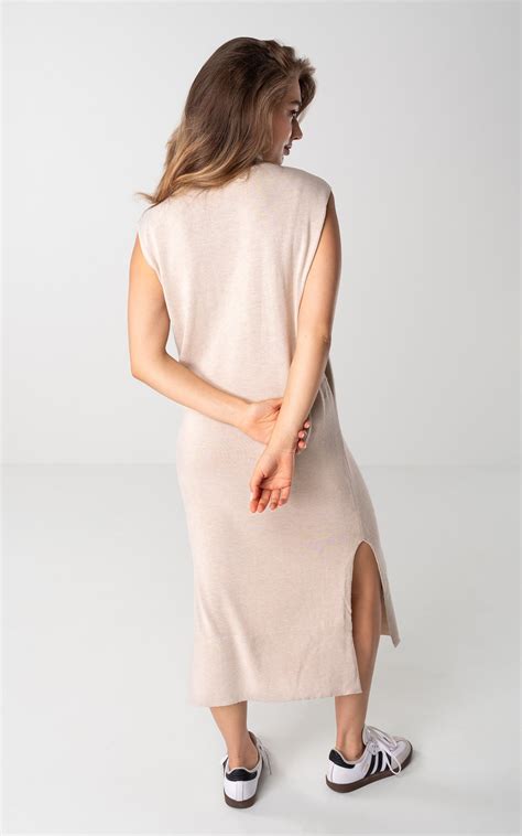 Mouwloze Maxi Jurk Met Hoge Hals Creme Guts Gusto