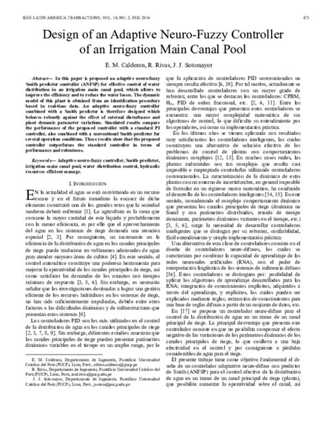 Pdf Design Of An Adaptive Neuro Fuzzy Controller Of An Irrigation Main Canal Pool Raúl Rivas