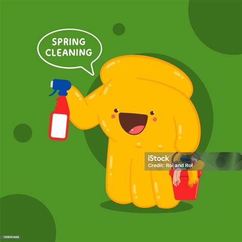 바구니와 청소 스프레이 벡터 만화 캐릭터 일러스트와 귀여운 장갑 손 가사 집안일에 대한 스톡 벡터 아트 및 기타 이미지 가사 집안일 가정 생활 개념 Istock