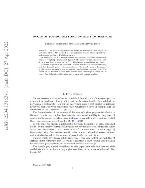 Pdf Roots Of Polynomials And Umbilics Of Surfaces