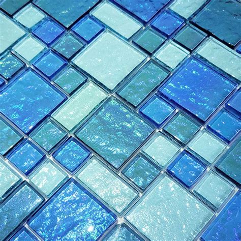 Aqua Blue Blend Random Blocks Glass Tile Aquatiles