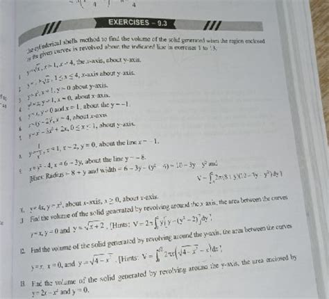 Exercises 93 Use Cylindrical Shells Method To Find The Volume Of The So