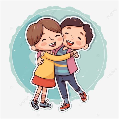 Cartoon Two Friends Hugging Cartoon Illustration Vector Clipart
