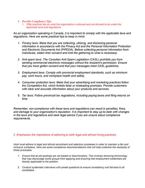 Staffing Assignment 4 1 Provide Compliance Tips 1 Offer Practical