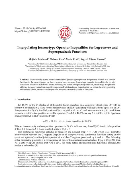 PDF Interpolating Operator Jensen Type Inequalities For Log Convex And Superquadratic Functions