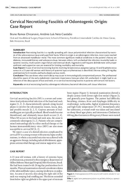 Pdf Cervical Necrotizing Fasciitis Of Odontogenic Origin Case Report