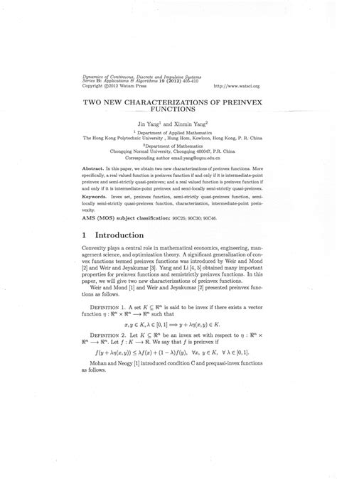 Pdf Two New Characterizations Of Preinvex Functions