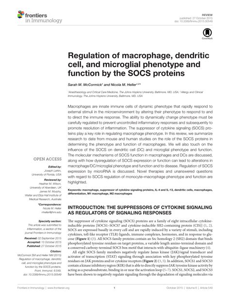 Pdf Regulation Of Macrophage Dendritic Cell And Microglial Phenotype And Function By The