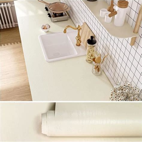 VEELIKE Papier Peint Bois Beige 40cm x 900cm Papier Adhésif pour Meuble
