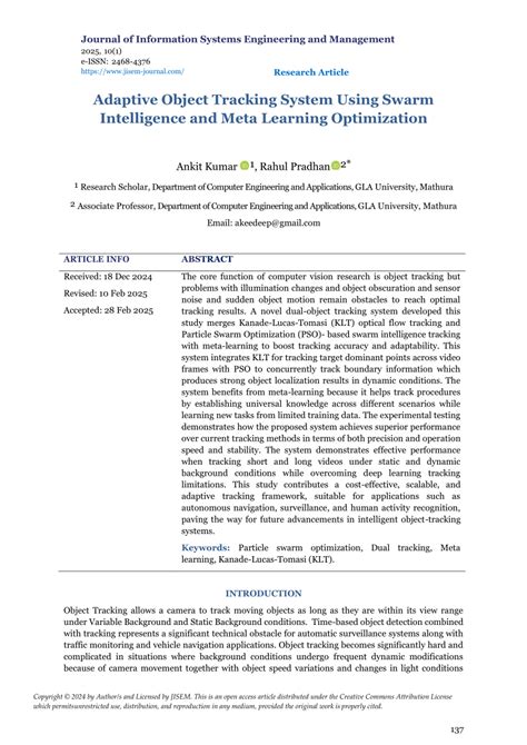 Pdf Adaptive Object Tracking System Using Swarm Intelligence And Meta