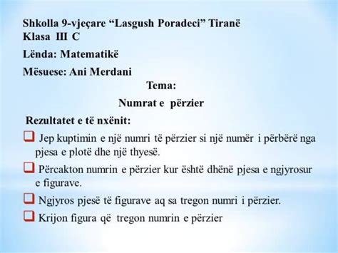 Matematika 3 Numrat E Perzier By Shkolla 9 Vjeçare Lasgush