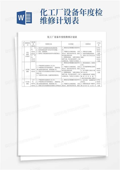 化工厂设备年度检维修计划表word模板下载编号lrayapoy熊猫办公