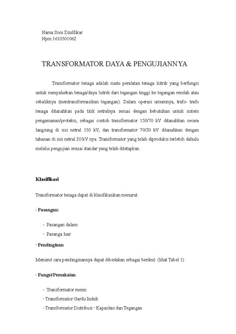 Pengujian Trafo Daya Transformator Tenaga Adalah Suatu Peralatan