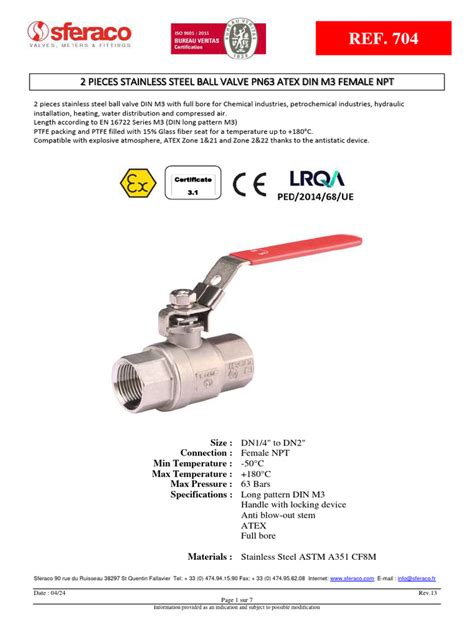 Technical Datasheet 2 Pieces Ball Valve Stainless Steel Npt Din M3