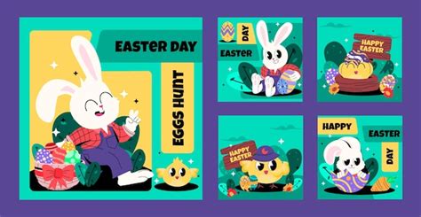Free Vector Flat Instagram Posts Collection For Easter Holiday