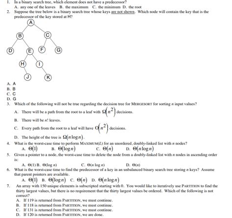 Solved In A Binary Search Tree Which Element Does Not Have Chegg