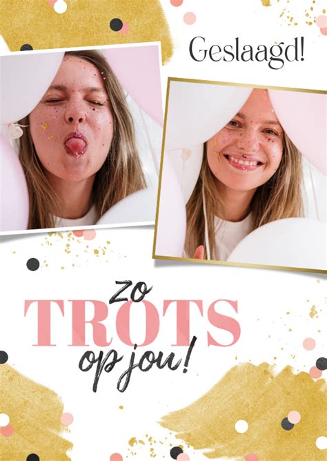 Geslaagdkaartje Roze Goud Confetti Zo Trots Op Kaartje2go
