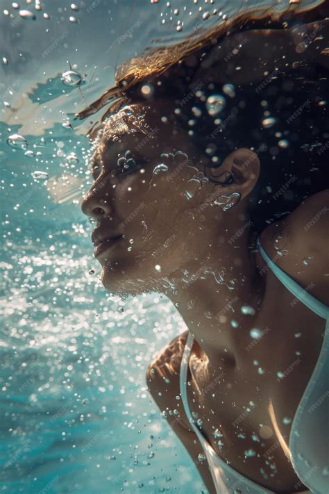 Premium Photo A Woman Wearing A White Bikini Swims Underwater