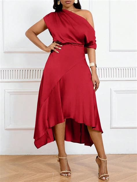 Shein Tall Plus Size Asymmetric Hem Satin Formal Dress With Waist