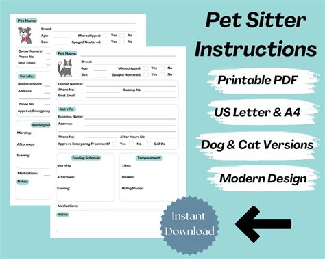 Pet Sitter Notes Pet Sitting Instructions Cat Sitter Instructions
