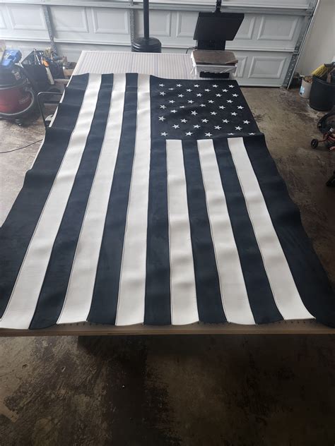 Black N White Suede American Flag Headliner For Crew Quad Cab Trucks