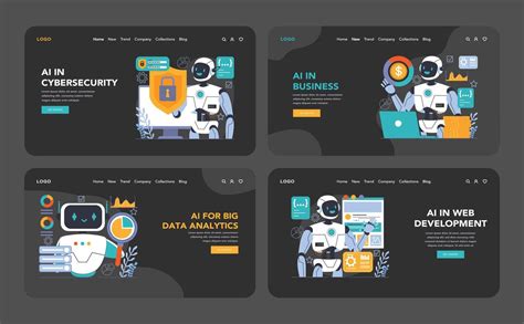 Ai Integration Dark Or Night Mode Web Or Landing Set Artificial