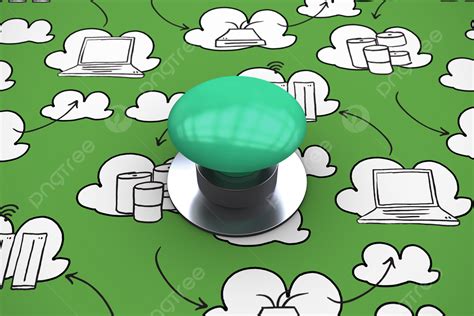 digitally created image featuring a composite green push button photo