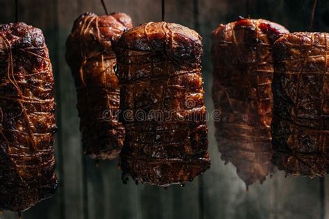 Traditional Method Of Smoking Meat In Smoke Smoked Ham Bacon Pork