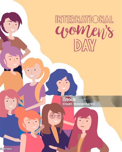 국제 여성의 날입니다 다른 여자와 그림입니다 편집 가능한 벡터 일러스트 레이 션 International Womens Day에