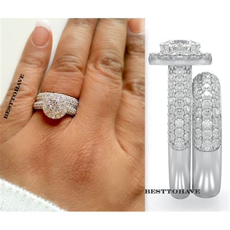 Halo 2 Piece 925 Sterling Silver Wedding Engagement Bridal Ring Set