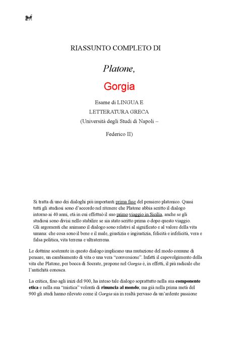 Platone Gorgia Riassunto Sintesi Del Corso Di Filosofia Greca