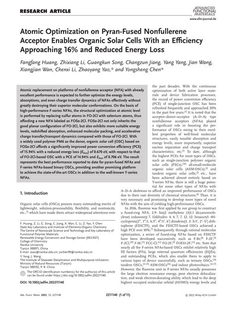 Atomic Optimization On Pyran‐fused Nonfullerene Acceptor Enables Organic Solar Cells With An