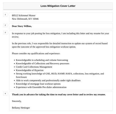 Loss Mitigation Cover Letter Velvet Jobs