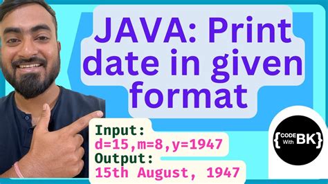 Print Date In A Given Format Using The Provided Day Month And Year In Java Youtube